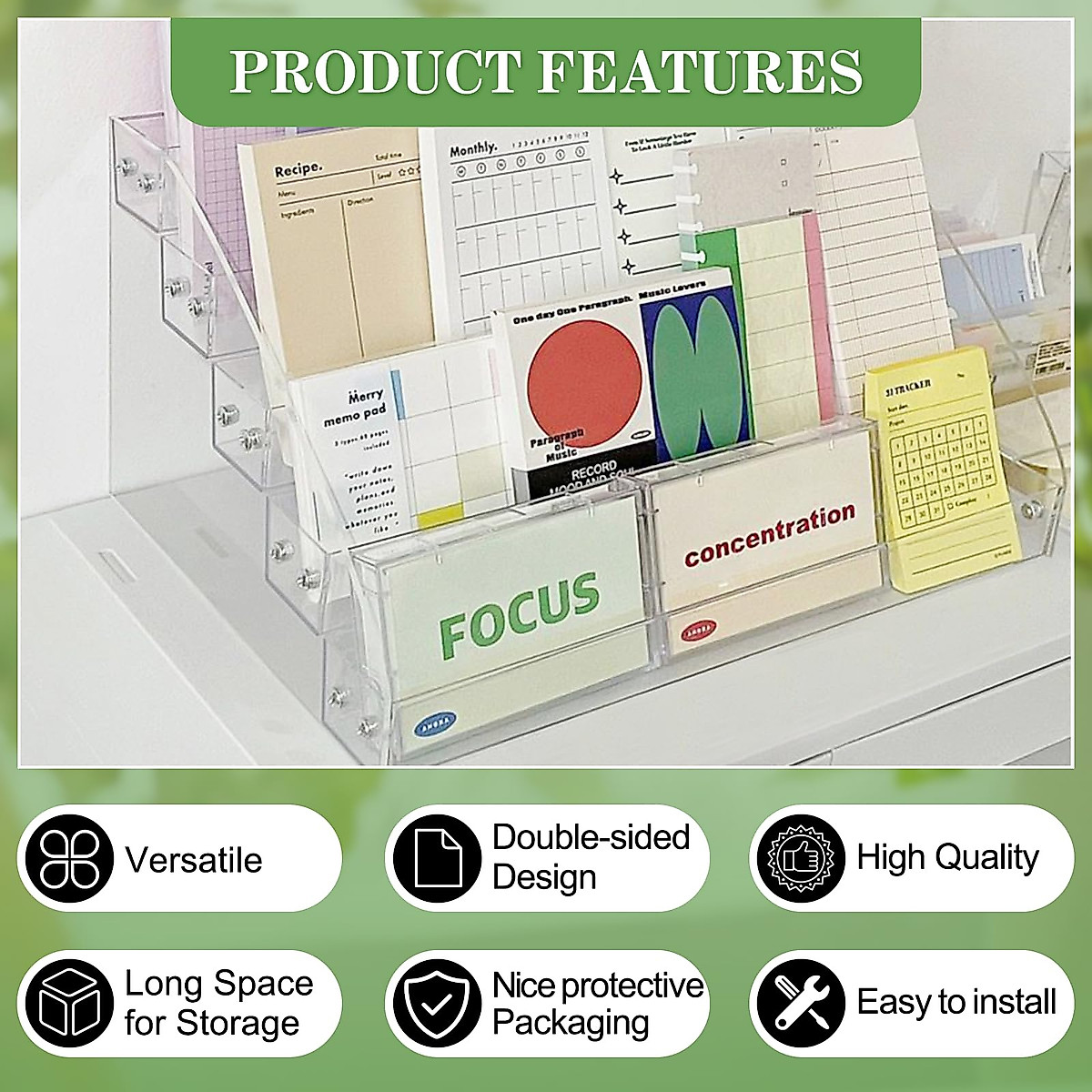 yuuzue 5 Tier Greeting Card Display Rack, Clear Acrylic Sticker Display Stand for Vendors Retail Display Photo Stand for Counter Tabletop Display Supplies