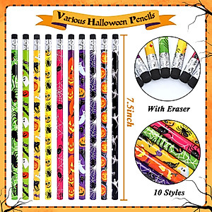 50Pcs Halloween Pencils Colorful Wood Pencils with Erasers Assorted Pattern Pencils for Halloween Party Favors Trick or Treat Halloween Goodies Bags Filler Game Prizes Classroom Rewards for Kids Adult