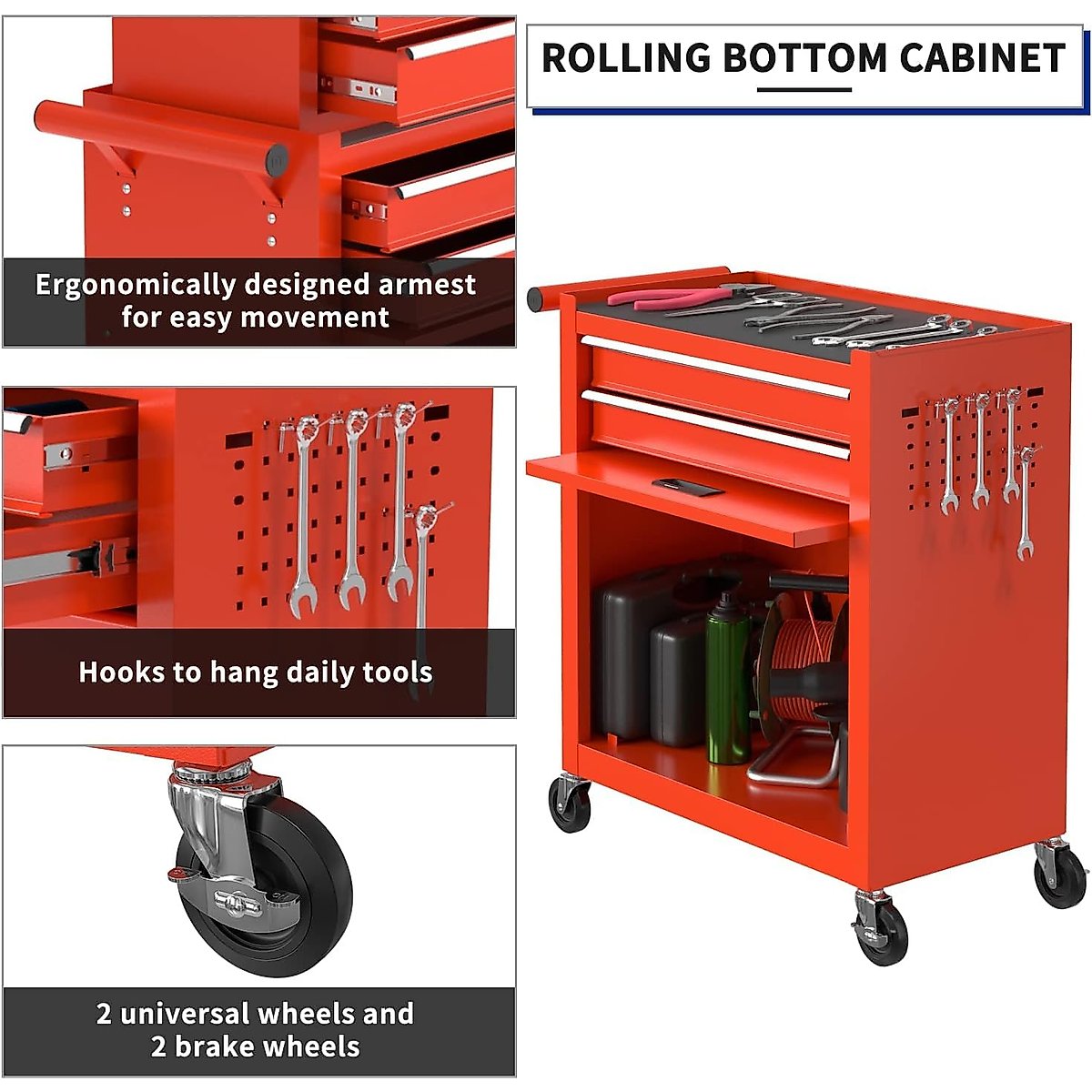 DUSACOM 8-Drawer High Capacity Rolling Tool Box with Wheels,Rolling Tool Chest with Drawer,Tool Box on 4 Wheels with Lock, Tool Storage Cabinet Removable Portable Box for Garage Warehouse