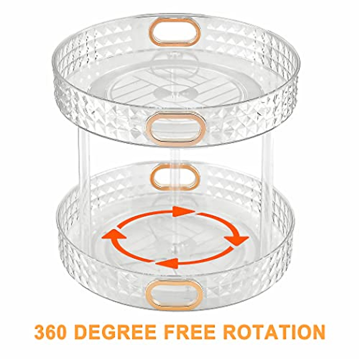 YEAVS 2 Tier Lazy Susan, 11 Inch Clear Turntable 360° Rotating Deep Spice Makeup Organizer, Plastic Cosmetic Holder Condiment Rack with Handle for Kitchen Cabinet, Countertop, Bathroom Storage