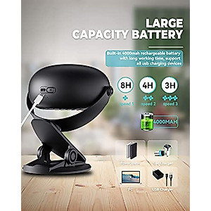 Kaylocheer Clip On Fan, Baby Stroller Fan, 4000mAh, 360° Rotation, Cool & Quiet, 3 Speeds, USB Charging, Convenient Travel Tool.(natural black)
