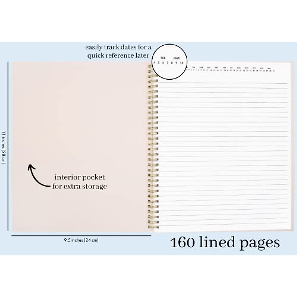 Kate Spade New York Large College Ruled Notebook, 11" x 9.5" Spiral Notebook with 160 Pages, Gold Dot with Script
