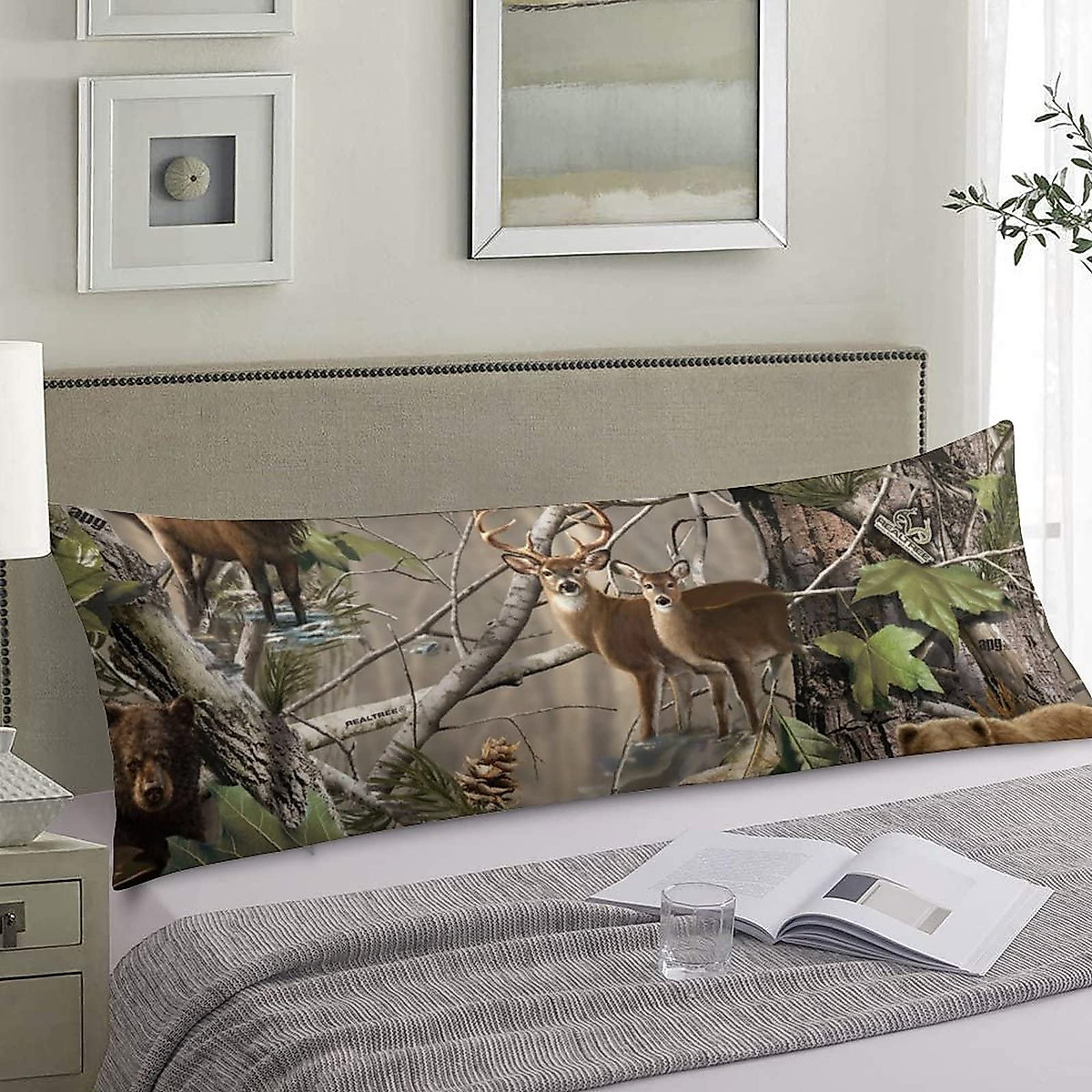 Camo Deer Camouflage Hunting Pillowcase for Body Pillow Long Soft Throw Pillow Case Cover for Bed Couch 20"x54"