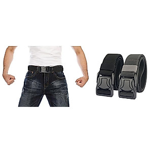 2 Pack-Metal Buckle Quick Release Outdoor Tactical Belt for Men Stretch Nylon Web Belt for Hunting Camping (BLACK+GREY)