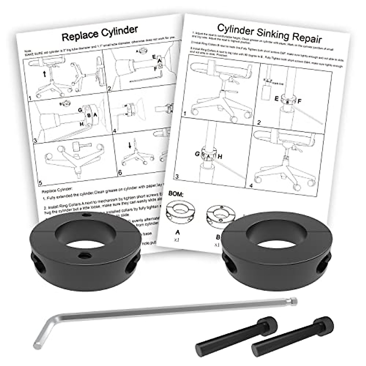 MySit Gas Lift Cylinder Removal Tools 28mm/1.1-Inch, Removal Tools Sets for Replace Office Chair Cylinder, Fix Sinking Office Chair Stainless Steel Chair Saver for Stop Sinking - 2 Pieces