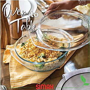 Simax Casserole Dish with Lid, 2 Quart Round Glass Casserole Dishes for Oven with Lid and Handles, Baking Dishes for Oven Covered Bowl for Cooking, Baking, Serving, Microwave, Dishwasher, and Oven Safe Cookware
