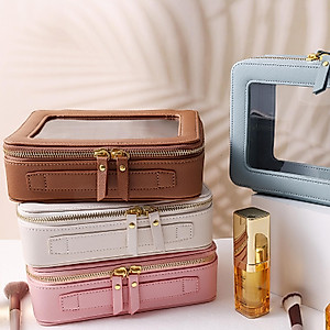 SANHECUN Toiletry bag waterproof cosmetic organizer with handle large opening for travelling (Pink)