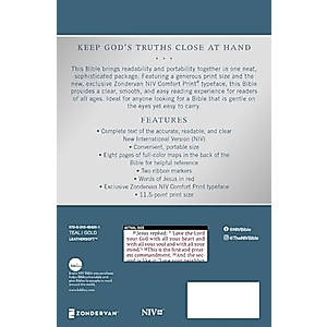 NIV, Personal Size Bible, Large Print, Leathersoft, Teal/Gold, Red Letter, Comfort Print