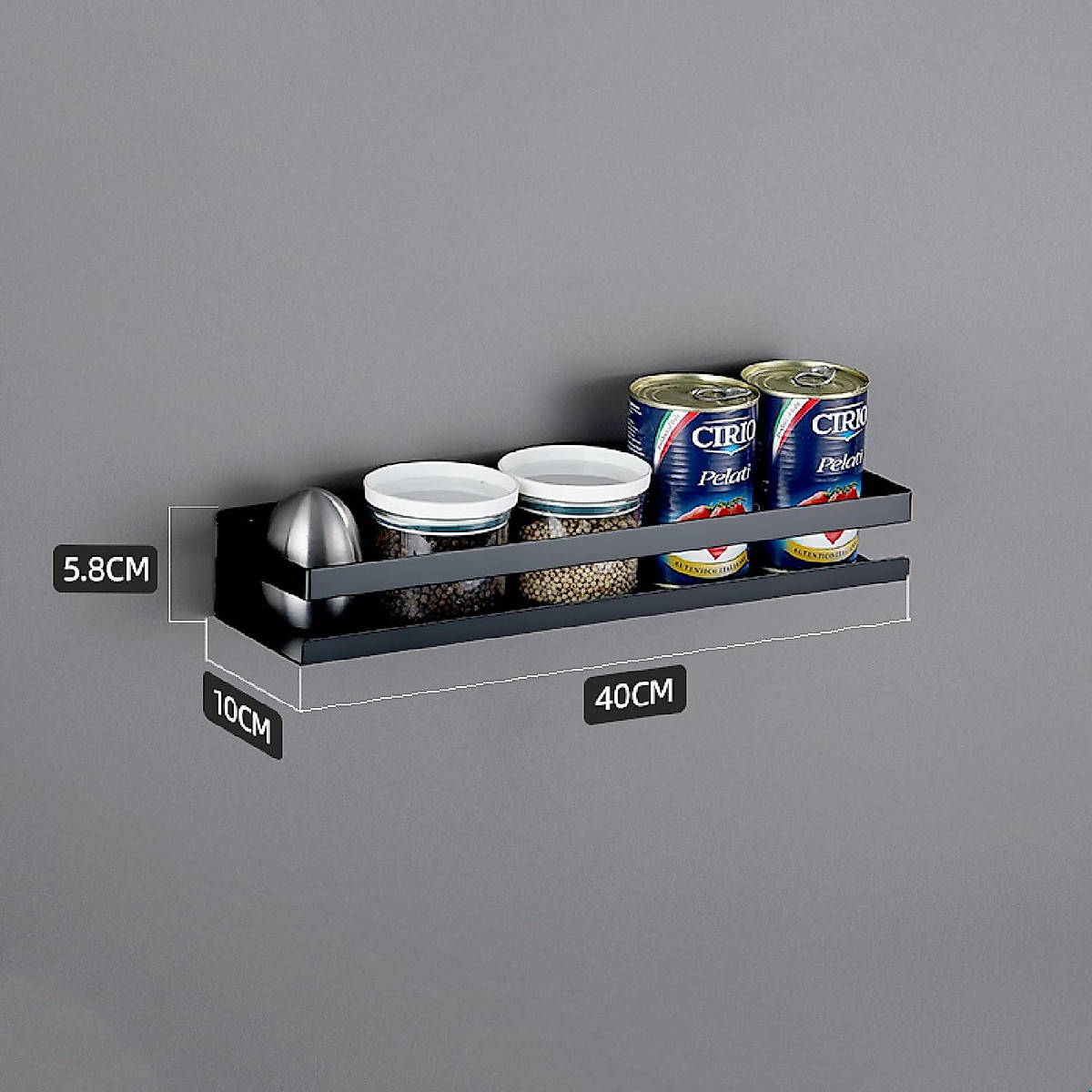 Taspooke 20cm Hole-free spice rack, kitchen wall-mounted seasoning rack,304 stainless steel practical storage rack, toilet cosmetic storage rack, toiletry storage rack (40cm+ black)