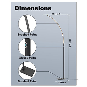 TACAHE Arc Corner Floor Lamp - 3000K Warm White & 3 Brightness Presets - Curved LED Accent Lamp with Touch Switch - 63" Modern Standing Lamp for Bedroom, Living Room - 12W - Black