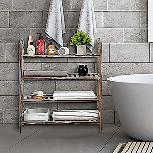 MyGift Torched Solid Wood Entryway Shoe Rack for Entryway, Closet Shoe Rack Organizer Storage Shelf with 4 Tier Wooden Slat Design