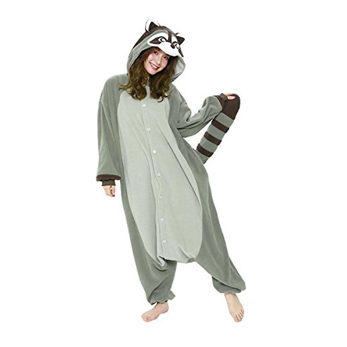 SAZAC Raccoon Kigurumi - Onesie Jumpsuit Halloween Costume Gray