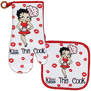 Collections Etc Kiss The Cook Kitchen Pot Holder Oven Mitt Set