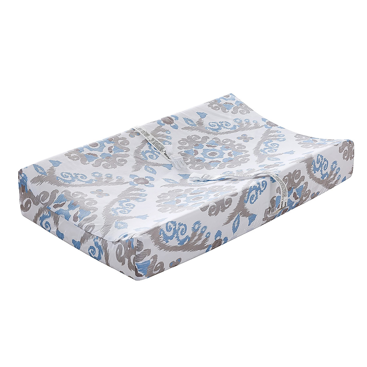 3-Piece Blue and Gray Crib Bedding Set for Girls and Boys. Standard Size Set Inlcudes Comforter, Neutral Crib Fitted Sheet, and Changing Pad Cover. Grey and Blue Damask Pattern