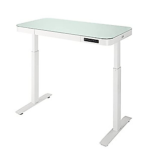 Seville Classics Airlift Electric Height Adjustable Desk with Tempered Glass Top, USB Charging Ergonomic Sit Stand Modern Home Office Workstation, 47.5" x 24" Pull Out Drawer, Artic White