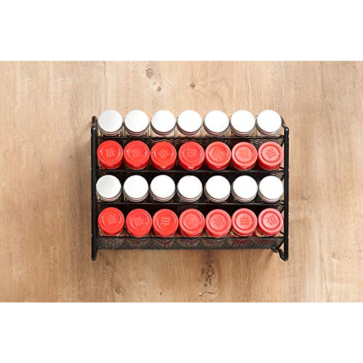 REEQMONT 4 Tier Spice Rack Organizer Storage Jar Stand Holder, for Cabinet Countertop or Wall Mount Pantry Cupboard Door, Black