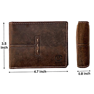 RUSTIC TOWN Full Grain Leather Wallet for Men | RFID Protecting | Handmade Vintage Bifold Travel Wallet | Slim Billfold with Credit Card Slots and Coin Pocket | Gift for Him