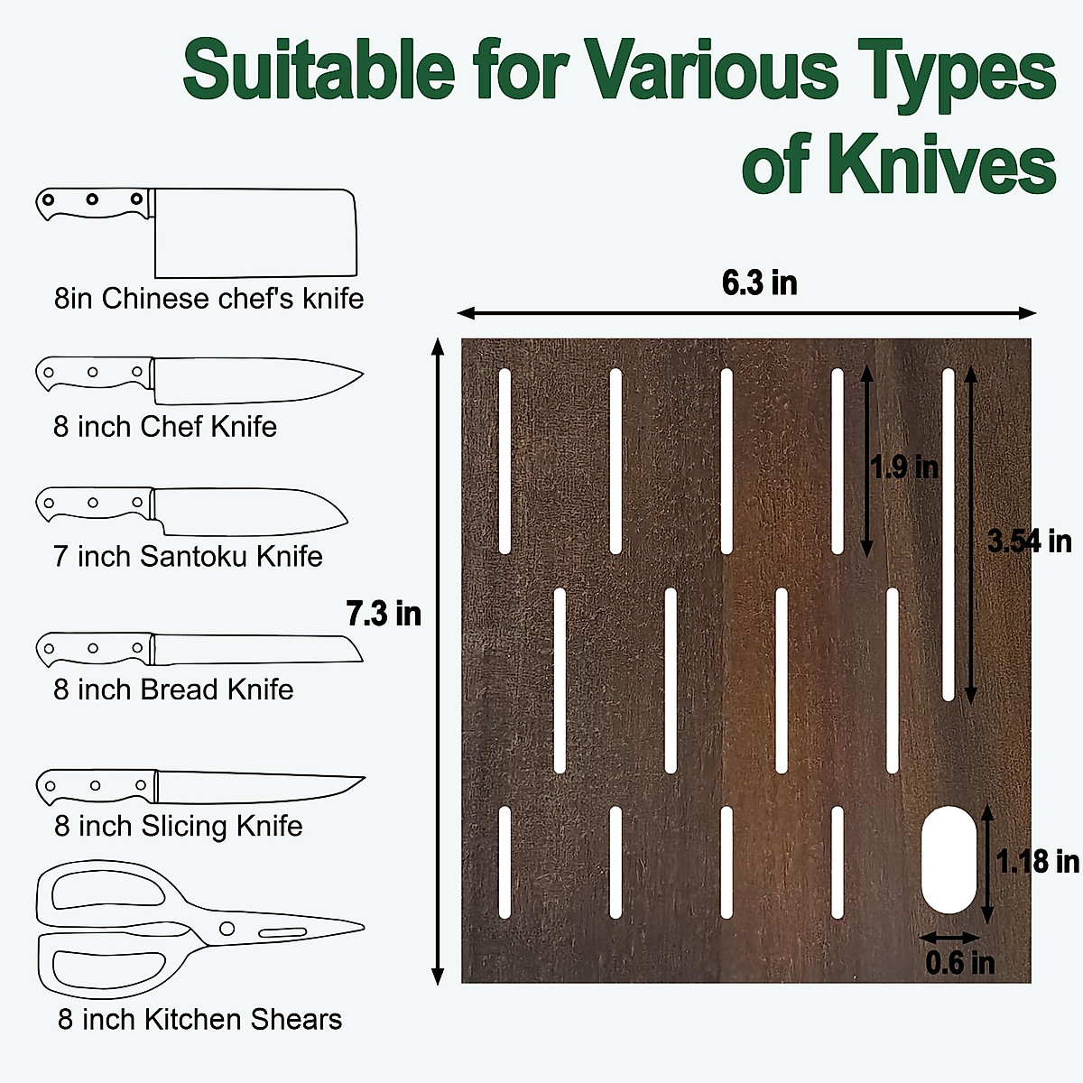 Universal Knife Block With Acrylic Shield, Acacia Wood Knife Holder without Knives for Scissors and Various Knives Suitable for Kitchen Countertops