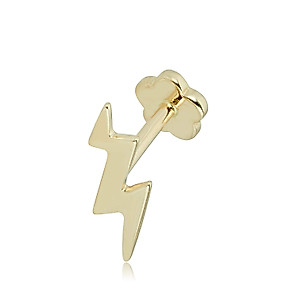 AVORA 14K Yellow Gold Lightning Bolt Cartilage Piercing Flat Back Earring Body Jewelry (18 Gauge)