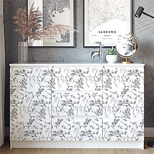Orainege Gray Floral Wallpaper Peel and Stick Wallpaper Self Adhesive Floral Contact Paper Waterproof 17.7 inch×118.1inch Removable Wallpaper for Bedroom Bathroom Cabinets Decor