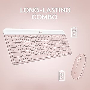 Logitech MK470 Slim Wireless Keyboard and Mouse Combo - Modern Compact Layout, Ultra Quiet, 2.4 GHz USB Receiver, Plug n' Play Connectivity, Compatible with Windows - Rose