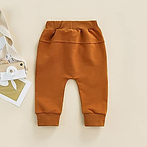 WALLARENEAR Baby Boys Girls Pants Plain Baby Joggers Elastic Waist Casual Trousers Toddler Sweatpants with Pockets (Brown, 0-6 Months)