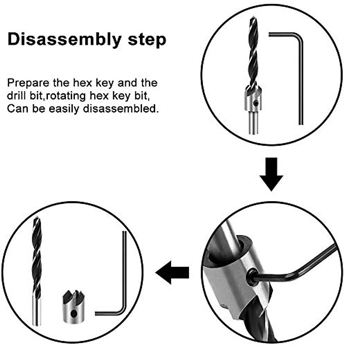 Millie Woodworking Countersink Drill Bit Set,Counter Sink Bit for Wood High Speed Steel, Woodworking Carpentry Reamer, with 1 Free Hex Key Wrench.(7pcs)