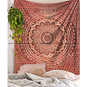 Sophia Art Indian Exclusive Ombre Mandala Queen Size Comforter Hippie Boho Cotton Doona Duvet Cover Indian Comforter Mandala Hippie Bohemian Queen Quilt Cover Set with Pilow (Red Tie & Dye)