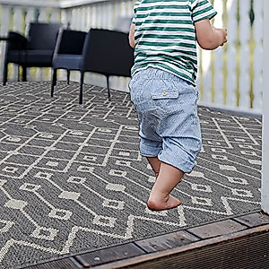 Patio Rug for Entrance Bohemian 5x8Ft Grey Area Rug Indoor Outdoor Rug Textured Weave Floor Carpet Durable Washable Rug for Patio,Home,Picnic,Camping