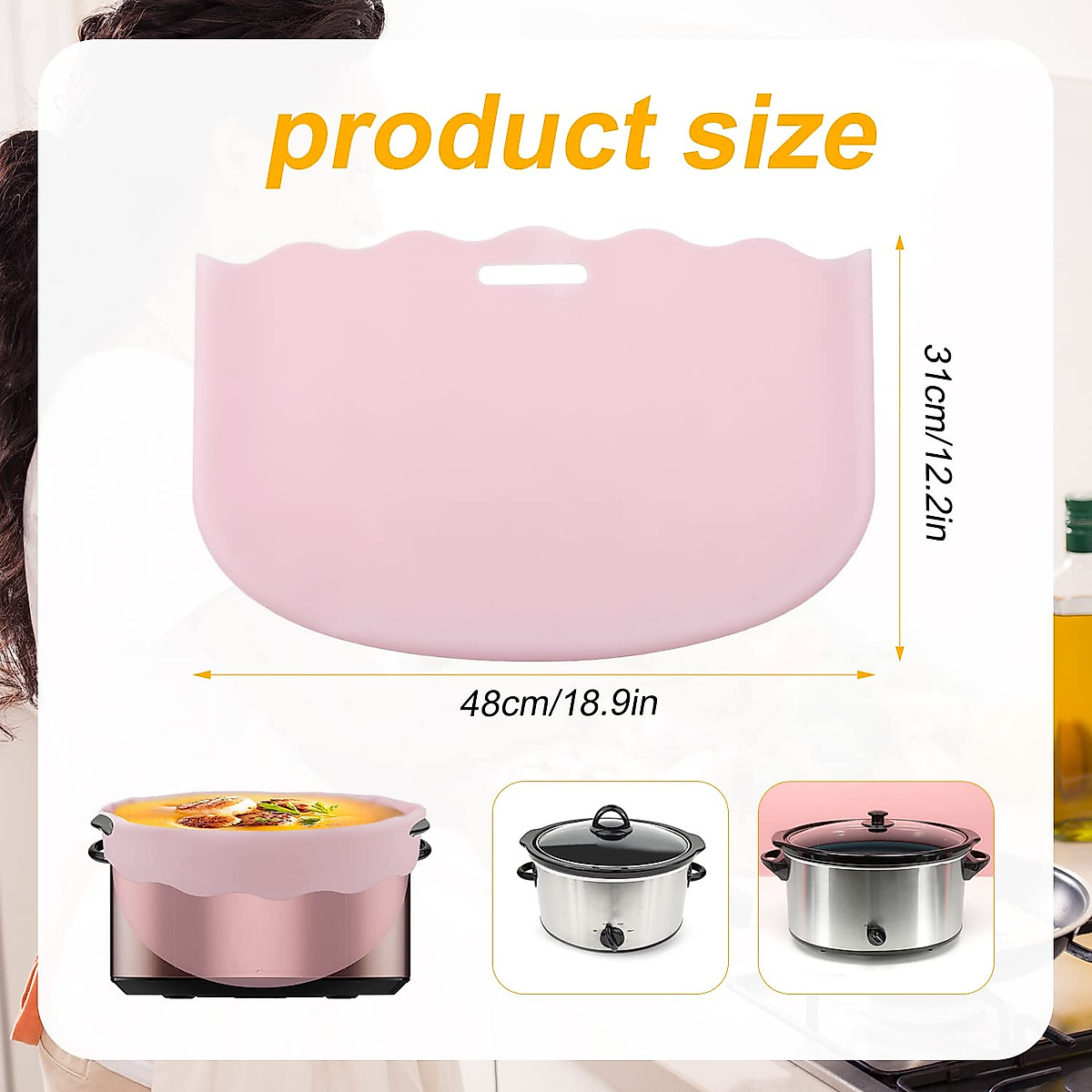 Silicone Slow Cooker Liner 6-8 Quart Compatible with Crockpot, Reusable Heat Resistant 6-8 Quart Slow Cooker Silicone Liner Slow Cooker Liner Bag for Crockpot Oval or Round Pots (Pink)