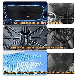 SSNNUU 2023 New Upgrade Car Windshield Sunshade Umbrella,Opening Design Foldable Protection Automotive Interior and Keep Cool,UV Protection fit Napping Car Accessories (Upgraded Adjustable Handle)