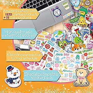 28 Sheets Planner Stickers and Accessories - 1200+ Calendar Stickers for Adults Planner - Seasonal, Weekly & Monthly Planner Holiday Stickers for Daily Journal, Planner, Scrapbook