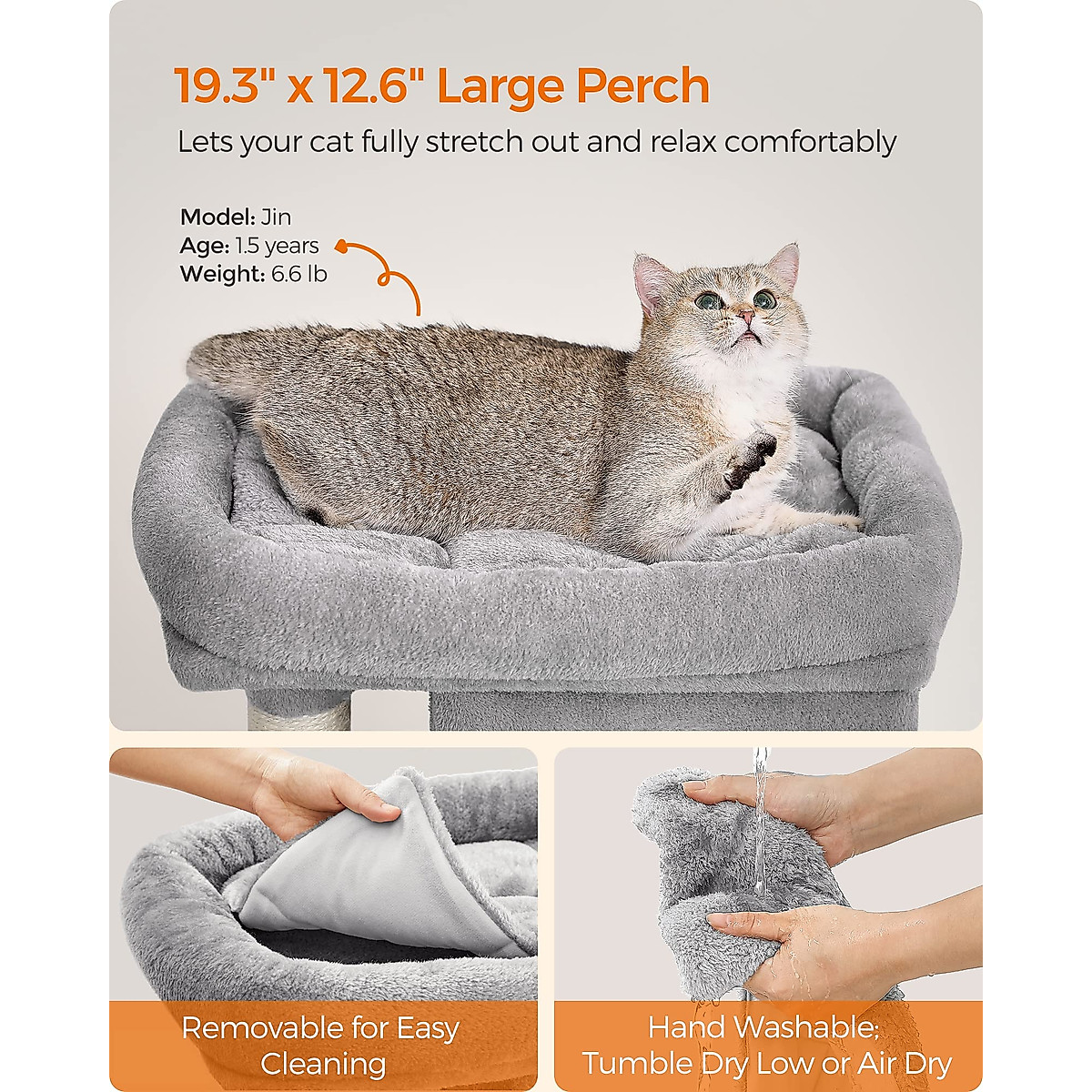 Feandrea Cat Tree, 29.1-Inch Cat Tower, M, Cat Condo for Medium Cats up to 11 lb, Large Cat Perch, 2 Cat Caves, Scratching Post, Light Gray UPCT612W01