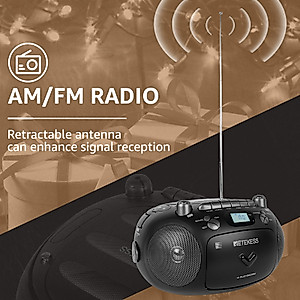 Retekess TR630 CD and Cassette Player Combo, Portable Boombox AM FM Radio, Bass Boost Speakers, Recording Transcription, USB, Micro SD, LCD Display for Family