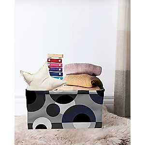 Storage Cubes Organizer with Handles, Modern Circles Storage Bins Fabric Collapsible Storage Baskets for Shelf Closet Nursery Cloth Organizers Box Blue and Gray Geometry 2pcs-15x11x9.5in