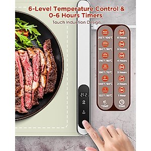 FEPPO Food Warming Mat, Upgrade High-tech Graphene Heating Film, Fast Full Surface Electric Warming Tray with 6 Level Adjustable Temperature and 6 Hours Timer, Roll Up Food Warmers for Parties Buffet