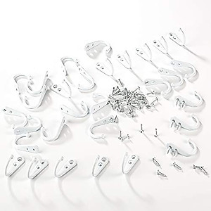 30 Pieces Large Wall Mounted Coat Hook Robe Hooks Cloth Hanger Coat Hanger Coat Hooks Rustic Hooks and 60 Pieces Screws for Bath Kitchen Garage Single Coat Hanger (White)