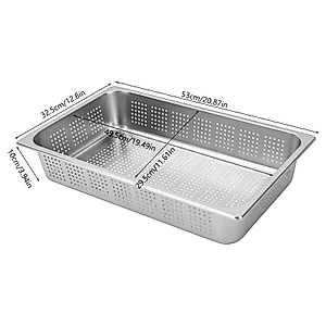 4" Deep Perforated Pan+6" Deep Steam Teable Pan+Lid, Food Pan for Commercial or Personal, 9.51-10.57Qt and 12.68Qt Stainless Steel Steam Pan Set, Full Size Hotel Pan, Steam Table Tray for Food Warmer