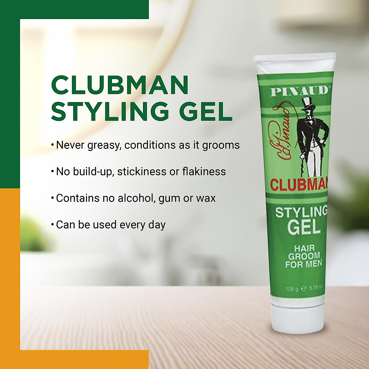 Clubman Pinaud Styling Gel Hair Groom for Men, Conditioning, Non-Greasy, 3.75 Fl Oz