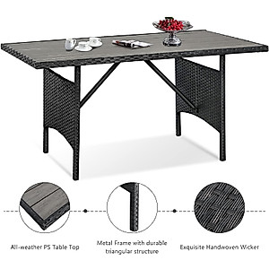 U-MAX Wicker Outdoor Dining Table, 54” Metal Frame Table for Patio Furniture Set or Indoor (Black)