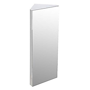 Renovators Supply Manufacturing Infinity Corner Wall Mount Medicine Cabinet with Mirror Brushed Stainless Steel Bathroom Storage 31.5" H x 12" W Large Hanging Triple Shelf Storage Cabinet Left Open