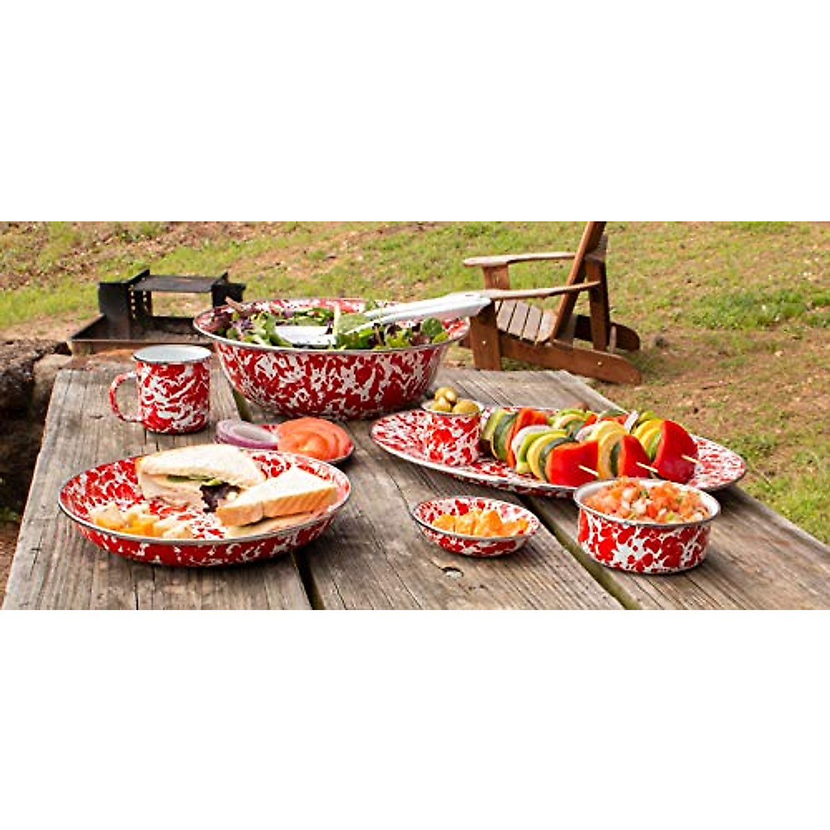 Golden Rabbit Enamelware - Red Swirl Pattern - Set of 2 - Square Trays