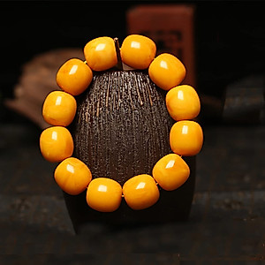 DHJY Natural Amber Chicken Oil Yellow Beeswax Bracelet Original Stone Single Circle Bead Bracelet Jadeware Jewelry Unisex,18mmX18