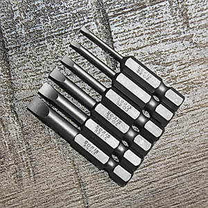 Toolcool 6 Pcs Slotted Screwdriver Bit Set Magnetic Flat Head Bits 2.0-6.0mm S2 Alloy Steel 1/4 Inch Hex Shank 2 Inch long