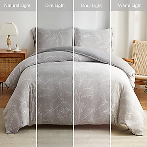 ARYURBU King Size Duvet Cover Set, 3Pcs Microfiber Double Yarn Jacquard Comforter Cover, Breathable Ultra Soft Branch Floral Bedding Set with 2 Pillow Shams for All Season Use, Grey