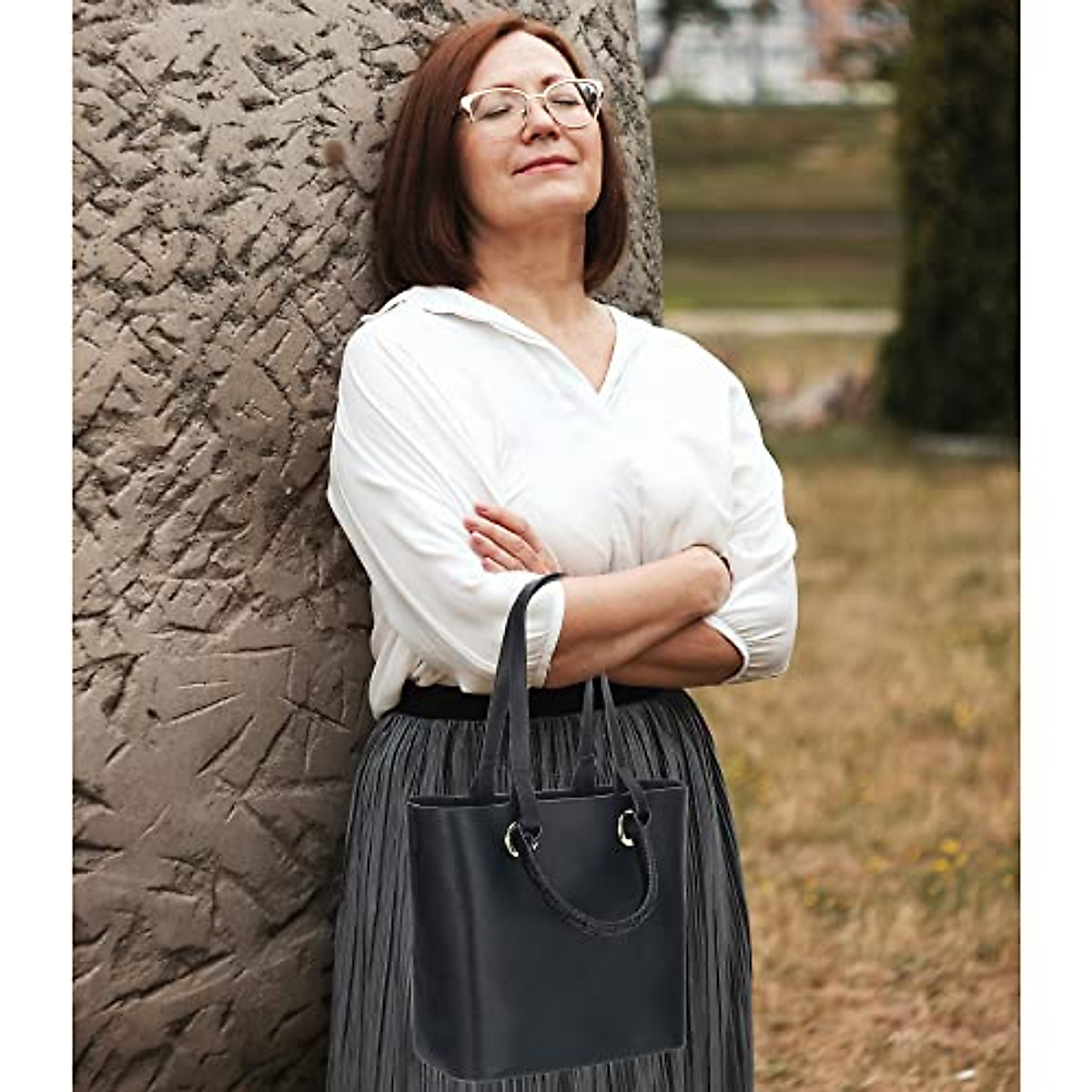 HW COMFORT Small Soft Faux Leather Tote Shoulder Bag, Black