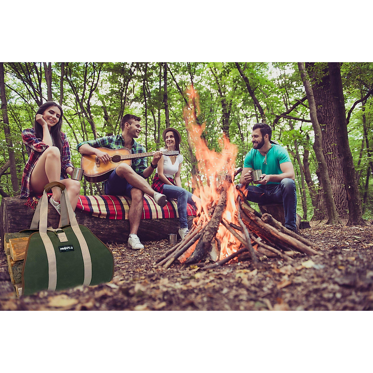 Firewood Carrier Heavy Duty Firewood Holder Utility Tote Log Holder Premium Waxed Canvas Firewood Tote Fireplace Accessories Wood Basket for Fire Logs Canvas Firewood Carrier Log