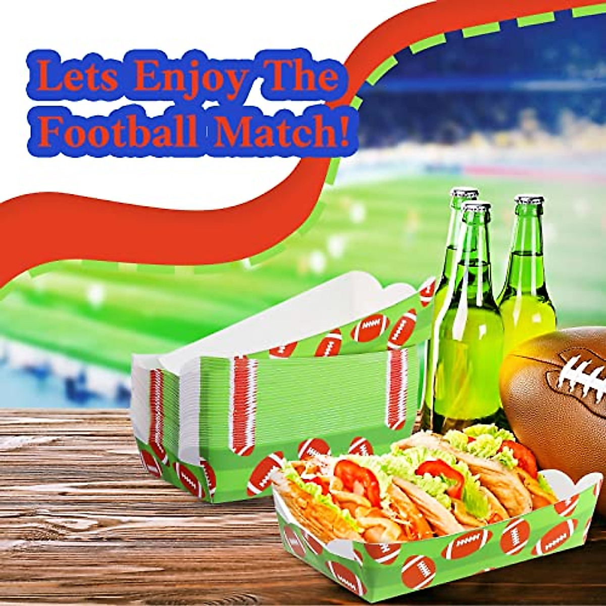 100 Pcs Football Paper Food Trays Nacho Trays Football Paper Party Bowls Football Party Supplies Snack Candy Holder Trays Disposable Serving Trays for Football Sports Event Family Party Decorations