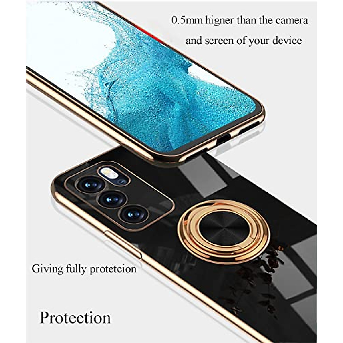 Shockproof Phone Case for Oppo Reno 6 Pro 5g Pink, Oppo Reno 6 Pro Case Holder, Oppo Reno 6 Pro Phone Cases Silicone TPU (Black, Oppo Reno 6 Pro 5g)