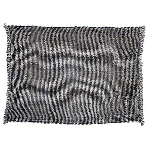 Creative Co-Op 2-Sided Cotton Waffle Weave Fringe, Natural and Navy Throw Blanket, Blue